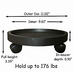 2 Pack of 11 Inch Heavy Duty Plant Caddy with Wheels,Rolling Plant Stand Pot Trolley,Wheeled Planter Saucer Tray,Potted Flower Mover Dolly with Casters Round Coaster for Indoor Outdoor