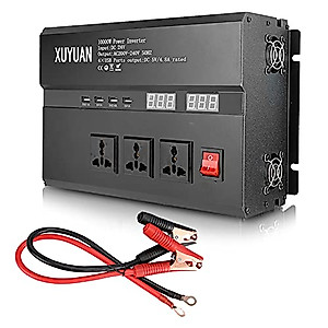 12V 24V to 220V Solar Inverter High Power, Solar Power Inverter Sine Wave Inverter Built in Cooling Fan, AC Outlets USB Charging Ports Ideal 24V to 220V,10000W