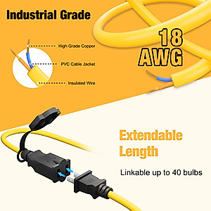 G GJIA 100FT Construction String Lights 100W 12000LM, Industrial Grade LED String Work Lights for Construction Sites, Temporary Work, Jobsites, Outdoor Lighting, with 10 Bulbs & Hooks