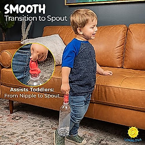 Lohalova Spill-Proof Water Bottle Spout Adapter for Kids - Water Bottle Adapter Toddlers and Adults - BPA Free Water Bottle Tops - Compact Silicone Sippy Cup Lids - 4 Pack Red Blue Green Yellow