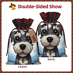 Adorable Schnauzer Print Christmas Gift Bag Burlap Reusable Drawstring Bags Xmas Favor Sack Gift Wrapping Bags For Holiday Wedding Christmas New Year'S Day