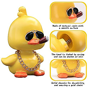 wonuu Cute Yellow Duck Toy Car Ornaments Cool Duck Car Dashboard Decorations Shaking Head Doll
