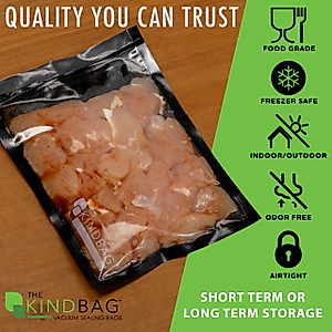 The Kind Bag Vacuum Seal Bags for Food; Food Grade, BPA Free & Freezer Safe; Airtight, Odor Free and Moisture Free; Commercial Grade 3mil Clear & Black; 8x12 inch Pre Cut Bags (100ct)