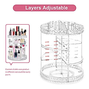 V-HANVER 360 Rotating Makeup Organizer Perfume Organizer with 8 Adjustable Layer Clear Cosmetic Storage Display Case Large Capacity Acrylic Beauty Organizer for Vanity Countertop or Bedroom Dresser