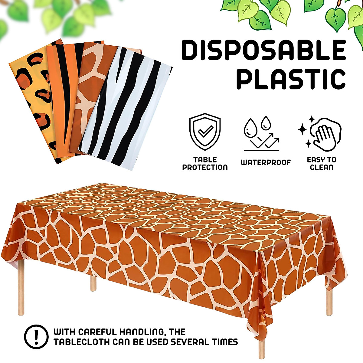 BOGAZNET Pack of 4 Safari Animal Print Tablecloth — Tiger Zebra Leopard Giraffe Print Safari Tablecloth Jungle Animal Theme Tablecover for Jungle Safari Birthday Baby Showers