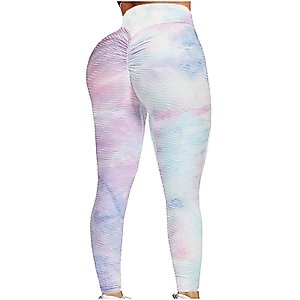 Bblulu Womens High Waist Ruched Butt Lifting Leggings Scrunch Textured Compression Yoga Pants Tie-Dyed Booty Workout Tights