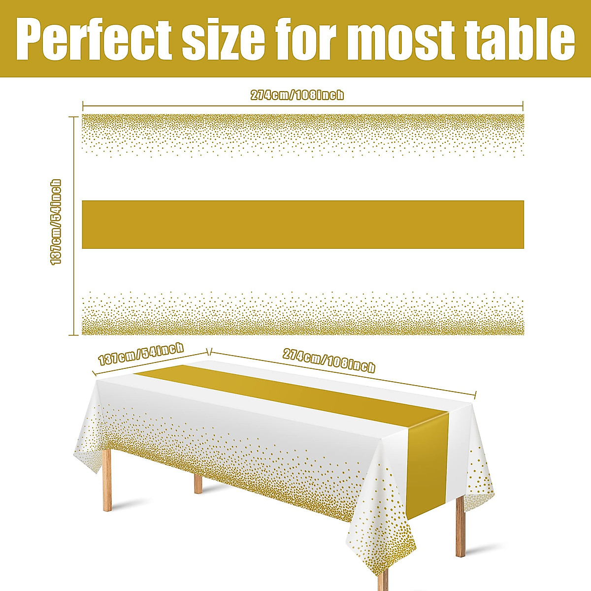 OHOME 4 Pack Disposable Plastic Table Cloths for Parties,White and Gold Rectangle Table Covers for Wedding Bridal Shower Birthday | Baptism Decorations,Engagement Party Decorations 54" x 108"