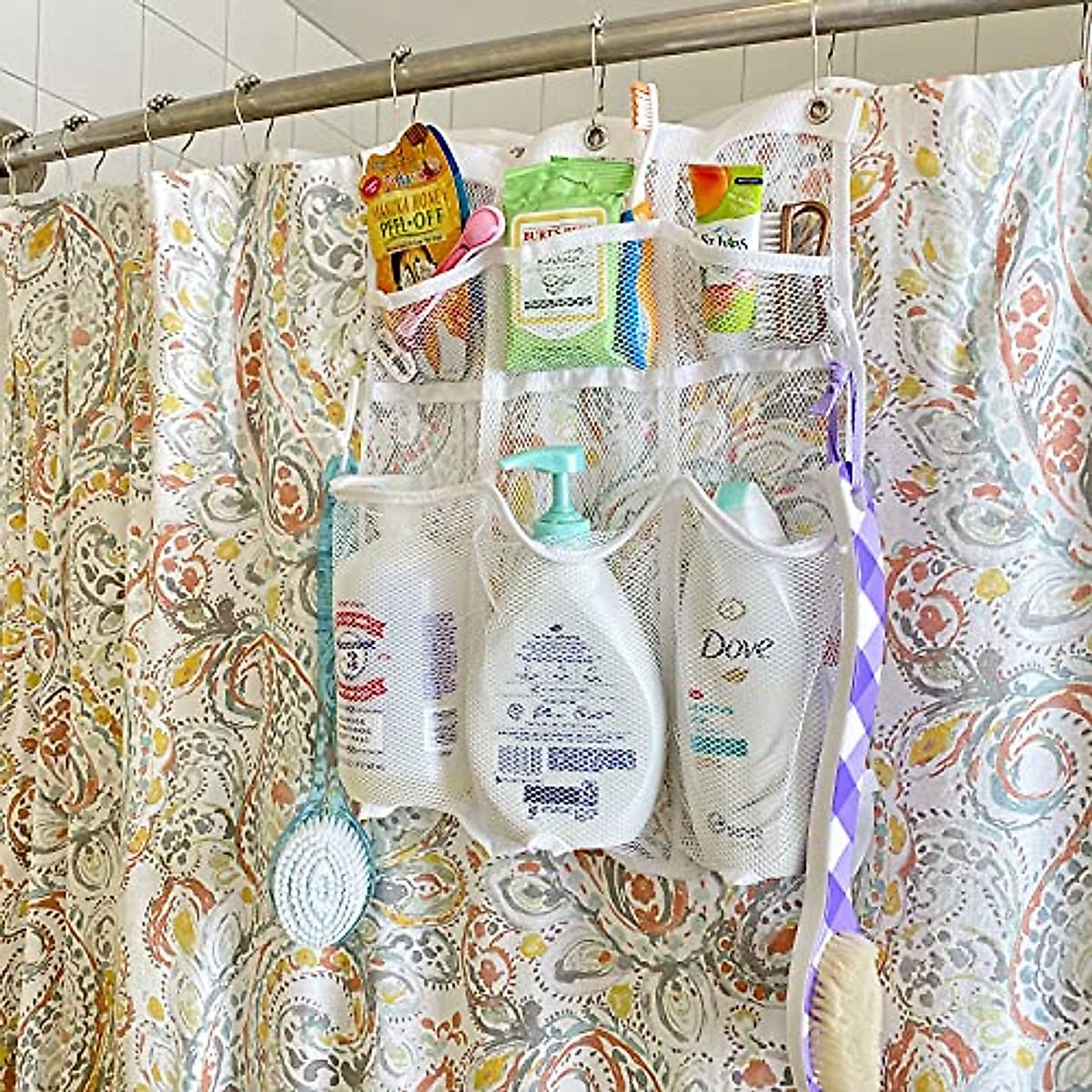 Evelots Mesh Shower Caddy-6 Pockets-Hook for Brush-Holes for Bottle-Dry Fast