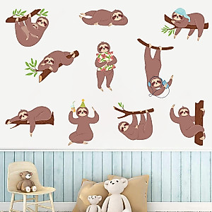 MEFOSS Large Sloth Wall Decal Kids Wall Stickers Peel and Stick Nursery Kids Baby Room Playroom Wall Decor