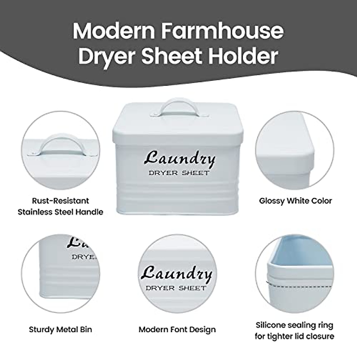 Farmhouse Metal Dryer Sheet Dispenser with Hinged Lid, Rustic Dryer Sheets Holder for Laundry Room Decor, Dryer Sheet Container Box Laundry Storage Organizer for Laundry Room Fabric Softener Sheets