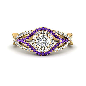 Bridal Jewelry Personalized Gifts for Grandma Wife Birthday Gift Ideas cz Engagement Rings for Women Dress Matching Ring RoundGold Plated Natural Amethyst Round Ring Diamondin Size 7