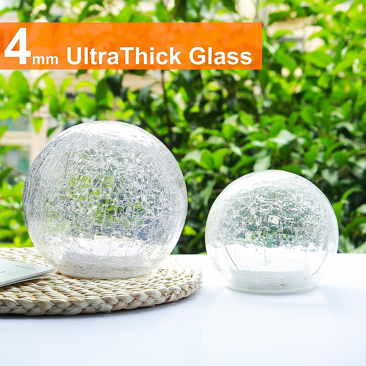 Crackle Globe LED Lamp Battery Operated, Lighted Glass Orb for Festival Christmas Decoration, Gold Mercury Glass Ball Light for Living Room Indoor, Glowing Night Light Ball Lamp, Sphere Table Lamp