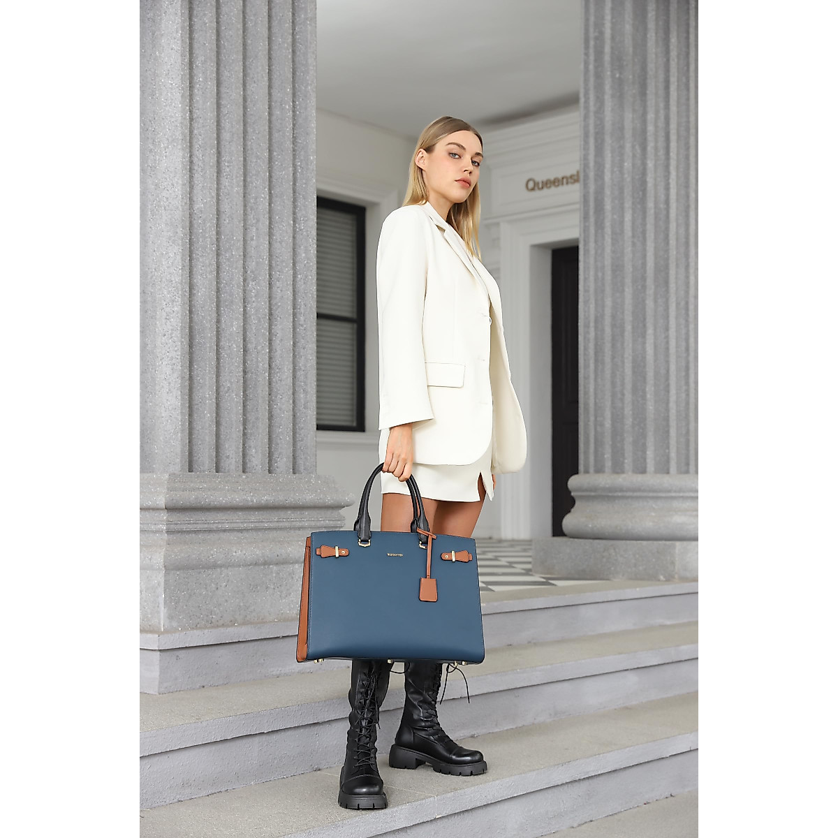 BOSTANTEN Briefcase for Women 15.6 Inch Genuine Leather Laptop Briefcase Shoulder Work Tote Bag Purse