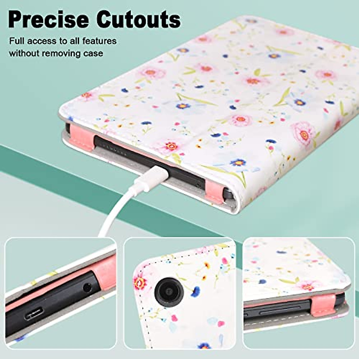 Caweet Case for TCL Tab 8 LE (Model: 9137W) 2023 Release, (𝐍𝐨𝐭 𝐅𝐢𝐭 𝐓𝐂𝐋 𝐓𝐚𝐛 𝟖 𝐌𝐨𝐝𝐞𝐥: 𝟗𝟎𝟑𝟖𝐒), Premium Leather Stand Cover with Magnetic Closure, White Flower