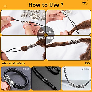 152PCS Vikings Hair Jewelry Norse Runes Tube Beads, Metal Clips Cuffs Rings, Accessories for Braids Dreadlocks Beads for Braiding Beard Decoration Bracelets Pendant Necklace DIY