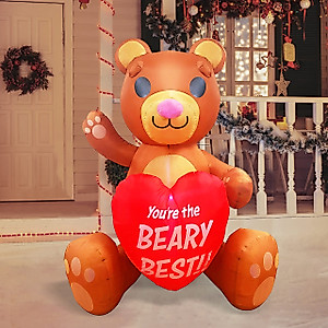 Joiedomi 6 FT Valentines Day Inflatable Brown Bear Holding Heart, Lighted LED Blow Up Decoration Valentines Gift for Couples Wedding Propose Holiday Indoor Yard Party Supplies Décor