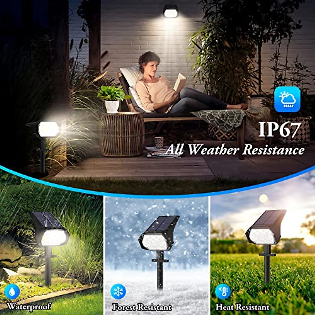 Solar Light Outdoor - Solar Powered Spot Light with 32 LEDs, 3 Modes Solar Landscape Light, Warm/Cold White 2-in-1 IP67 Waterproof Pathway Lights, Auto ON/OFF Wall Light for Garden Yard Driveway