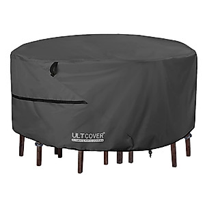 ULTCOVER Round Patio Furniture Cover - Outdoor Waterproof Table with Chair Set Cover 108 inch, Black