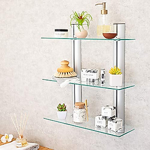 Danya B HA83163 Bathroom Shelving Unit – Decorative Wall-Mount 3-Tier Adjustable Glass Wall Shelves on Aluminum Bars – Bathroom Shelf, Wall Mount Shelf