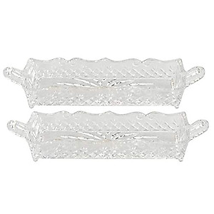 HOME-X Clear Glass Relish or Cracker Tray, Crystal Serving Tray – Set of 2, 11 ¾” L x 2 ½” W x 1 ½” H