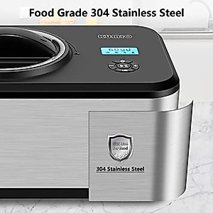 KUMIO 1.5 Quart Ice Cream Maker with Compressor, No Pre-Freezing, 4 Modes Ice Cream Maker Machine with LCD Display, Timer, Automatic Gelato & Yogurt Machine, Stainless Steel