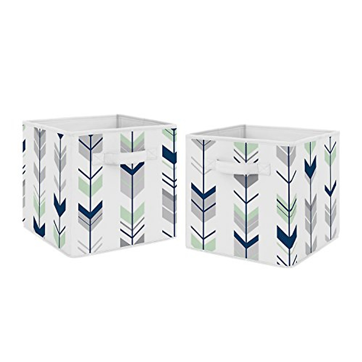 Sweet Jojo Designs Navy Blue and Mint Woodland Mod Arrow Foldable Fabric Storage Cube Bins Boxes Organizer Toys Kids Baby Childrens for Collection Set of 2