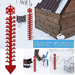 Snow Gauge Outdoor, Snow Measuring Stick Outdoor, 24 Inch Iron Art Snow Gauge, Handmade Metal Snow Measuring Device Outdoor Rain Snow Depth Gauge for Yard Garden Lawn Decor (Snowflake/Red)