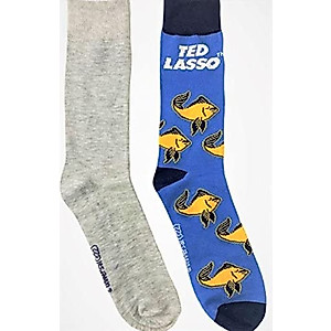 WARNER BROS Ted Lasso 2 pack Men's Dress Crew Socks. 2 pair - Ted Lasso Way & Be a Goldfish - Men Sock Size 10-13 (TG10430)