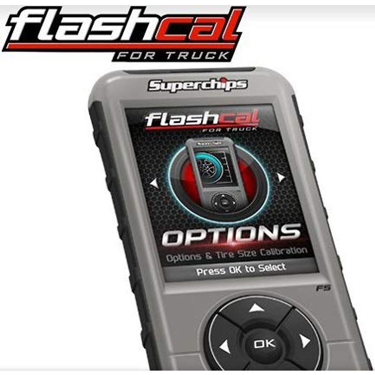 NEW SUPERCHIPS FLASHCAL F5 IN-CAB TUNER,GASOLINE,COMPATIBLE WITH 1999-2020 FORD F-SERIES GAS TRUCKS,1999-2018 FORD F-SERIES DIESEL TRUCKS & 2019 FORD F-150 3.0L POWER STROKE DIESEL ENGINES