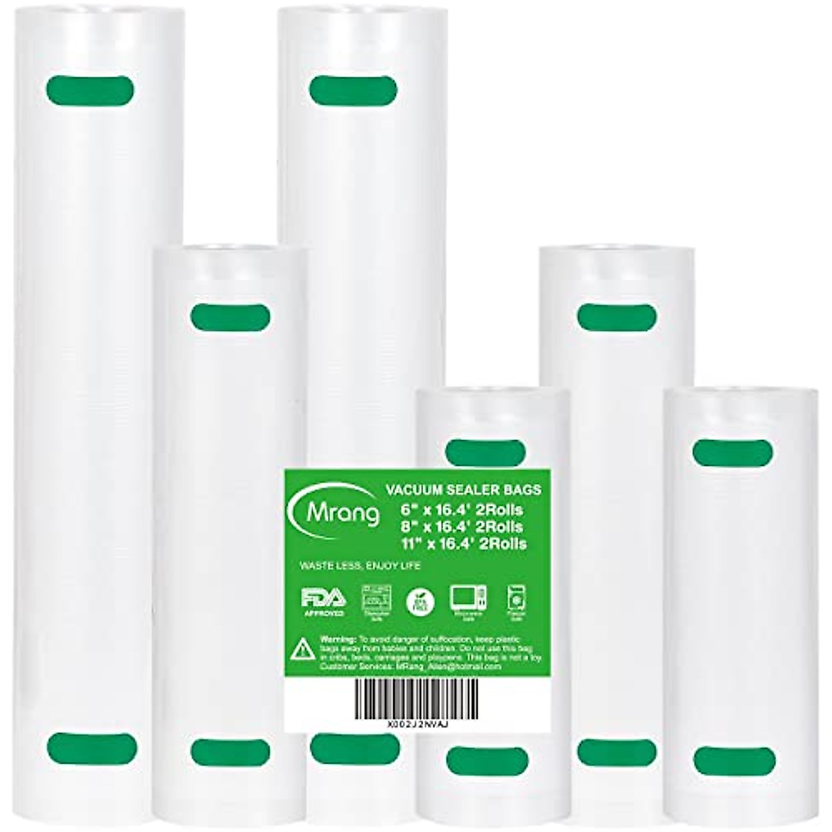 Vacuum Sealer Bags 6" x 16.4' 2Rolls + 8" x 16.4' 2Rolls + 11" x 16.4' 2Rollsfor Food Saver, Seal a Meal, Commercial Grade, BPA Free, Heavy Duty, Great for vac storage, Meal Prep or Sous Vide