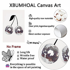 Disco Ball Painting Canvas Trendy Funky Posters Cherry Art Print Disco Party Wall Poster Disco Ball Artwork Bar Cart Decor Canvas Ball Aesthetic Balls Silver Wall Art Trendy Picture 16x24inch No Frame
