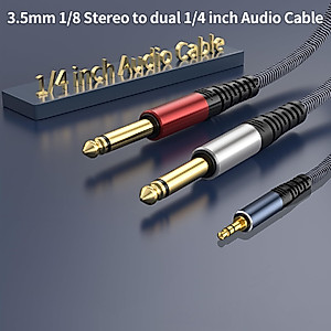TAISUSAN 1/8 Stereo to Dual 1/4 Mono Cable 15ft, 3.5mm to Dual 1/4 Cable, 1/8 inch TRS Stereo to Dual 1/4 inch Splitter
