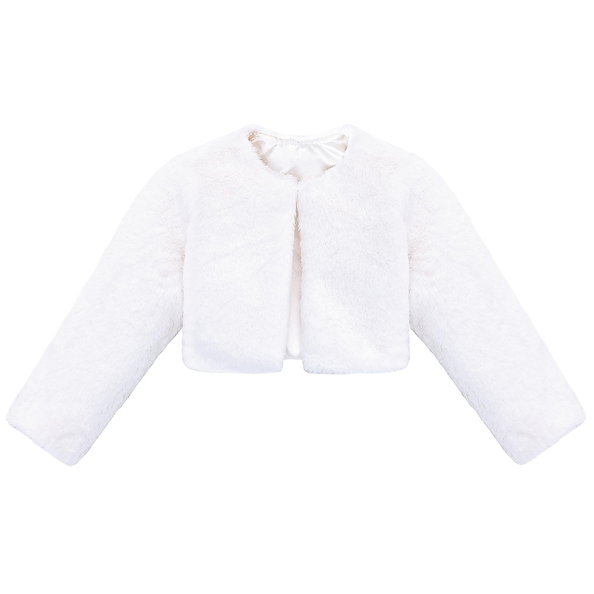 Lilax Girls Cozy Faux Fur Bolero Shrug Long Sleeve Crew Neck Dress Coat 5T White