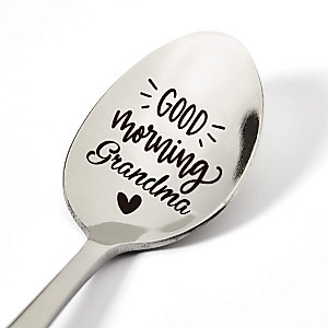 Great Grandma Gifts from Granddaughter Grandson Wife, Funny Good Morning Grandma Spoon Engraved Stainless Steel, Tea Coffee Lovers Gifts, Best Birthday Valentine Mother's Day Christmas Gift