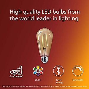 Philips LED Vintage Flicker-Free Amber Spiral ST19, Dimmable, Eye Comfort Technology, 300 Lumen, Amber (2000), 4.4W=40W, Title 20 Certified, E26 Base, 4PK (573963)