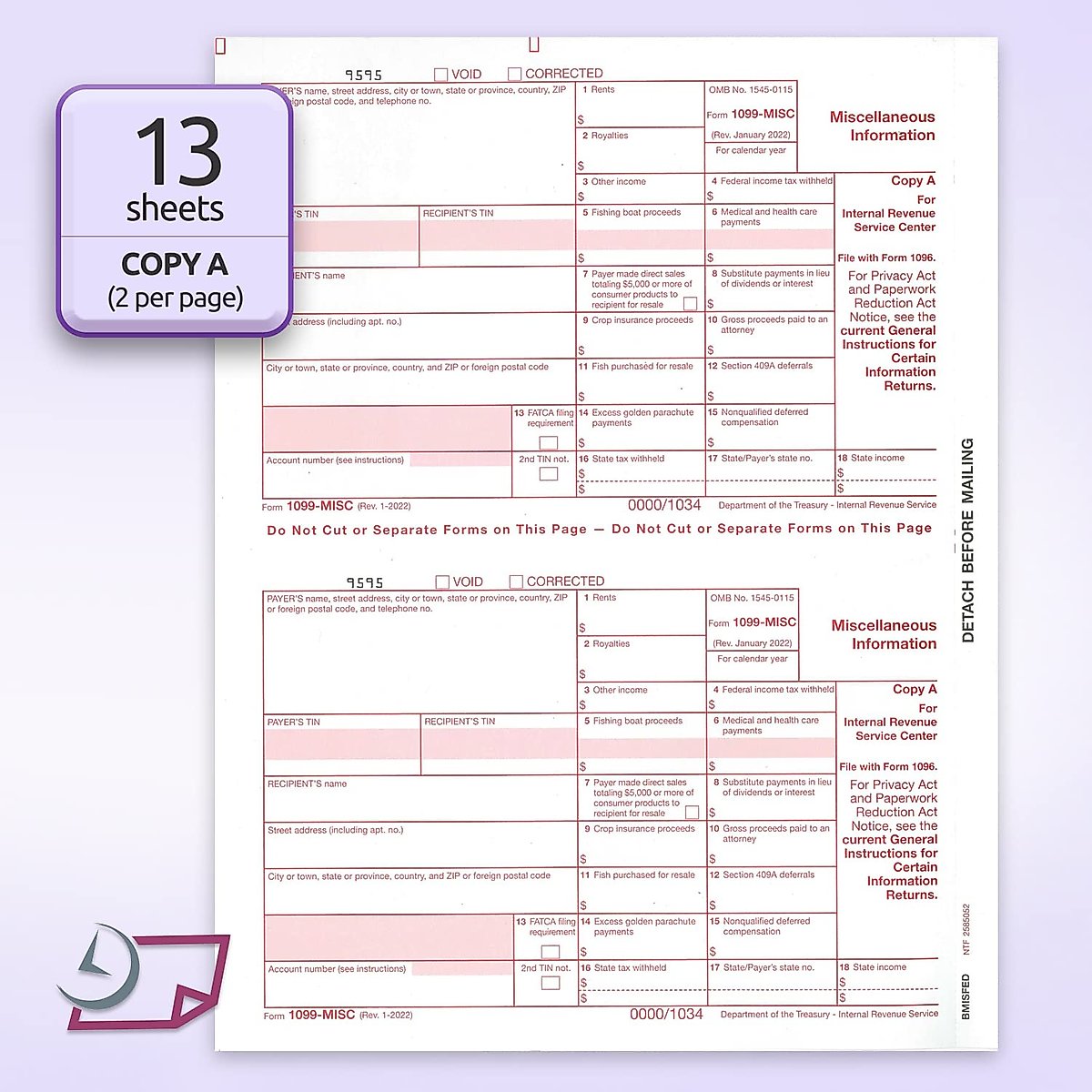 NextDayLabels 1099 MISC Forms for 2023, 4-Part Tax Forms, Vendor Kit of 25 Laser Forms and 25 Self-Seal Envelopes, Forms Designed for QuickBooks and Other Accounting Software
