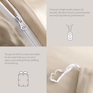 HeimenAogo Egyptian Cotton Duvet Cover Queen Size Sateen Weave, Silky Soft and Breathable Bedding Set with Zipper Closure, Long Staple Cotton Bed Linen (Linen Grey) 3Pcs