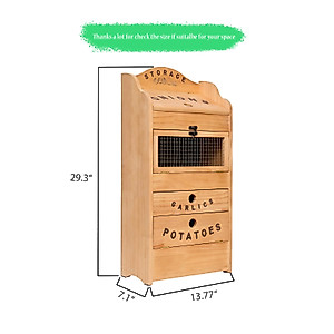 ARTAWEIN Pine Wood Veggie Bin for Potato, Onion and 1 Garlic Drawer Vegetable Box for Kitchen Storage, Solid Wood Vegetable Bin 13.77" L X 7.1" W X 29.3" H (Rustic Brown)