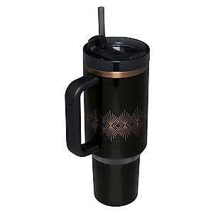 Stanley Quencher H2.0 Tumbler with Handle and Straw 40 oz | Flowstate 3-Position Lid | Cup Holder Compatible for Travel | Insulated Stainless Steel Cup | BPA-Free | Black Gloss Deco