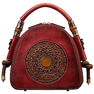 Genuine Leather Handbag for Women, Retro Organizer Top Handle Satchel