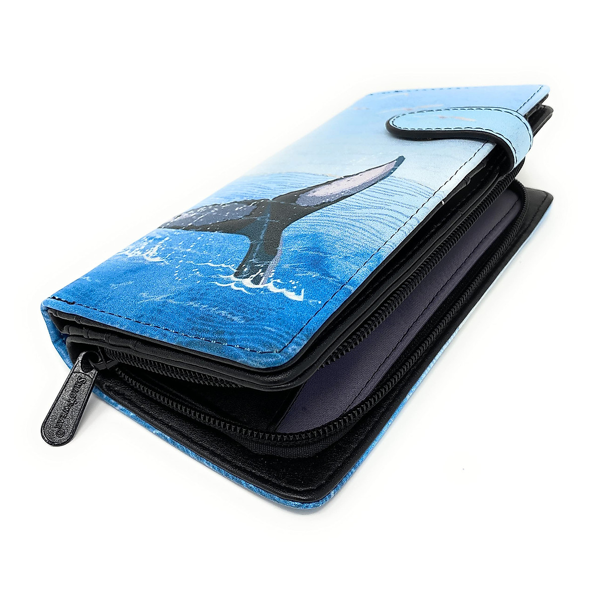Shag Wear Whale Tail Large Beach Wallet for Women and Teen Girls Vegan Faux Leather 7" Blue