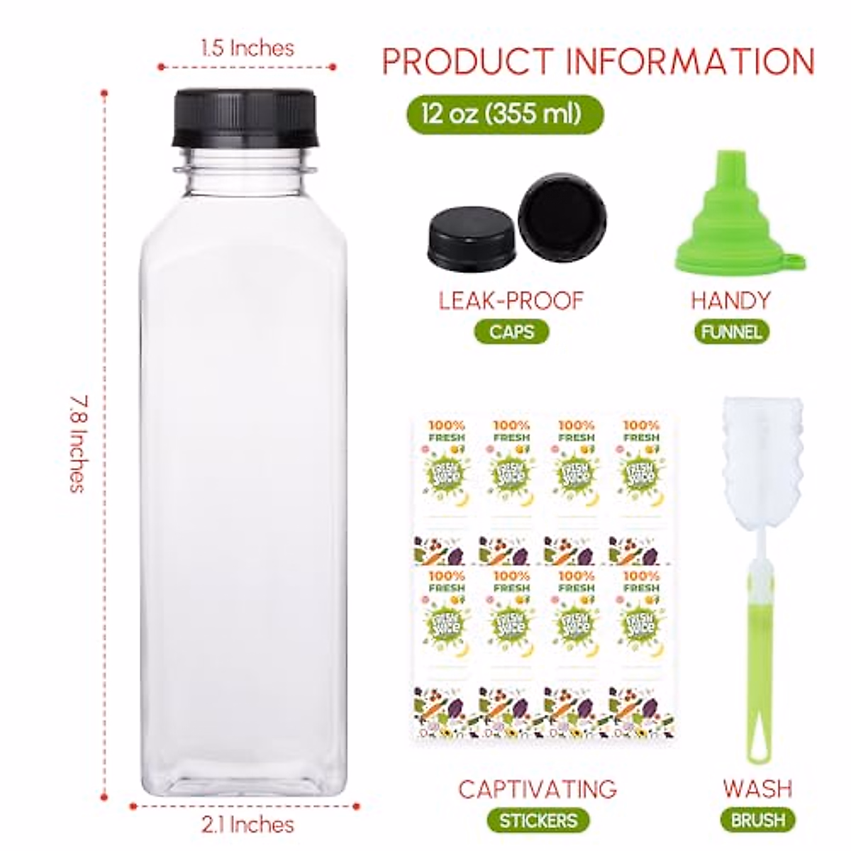 The Buyer Choice 24pcs 16oz Plastic Bottles with caps bulk – Clear Reusable Juice Bottles with caps for smoothies, Disposable Empty bottles for drinks, Juice containers with lids for fridge