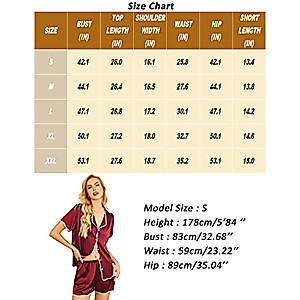 eshion Women's Short Sleeve Pjs Silk Pajama Top with Shorts Set Comfortable Summer Loungewear (Wine Red,XXL)