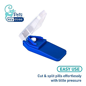 Ezy Dose Pet Pill Cutter with Safety Shield for Cats, Daily Usage, Safely Cut Pills, Vitamins and Tablets, Accurate and Easy Cutting, Great for Hiding Medication in Treats, Blue, BPA Free