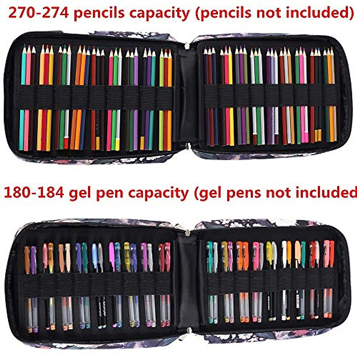 Shulaner Pencil Case Slot Holds 270 to 274 Colored Pencils or 180 to184 Color Gel Pens with Zipper Closure Large Capacity Nylon Pen Organizer for Artist Gray Rose