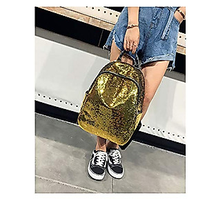 GANYGLE Sequin bag leisure travel backpack campus student schoolbag Holographic bag (Yellow)
