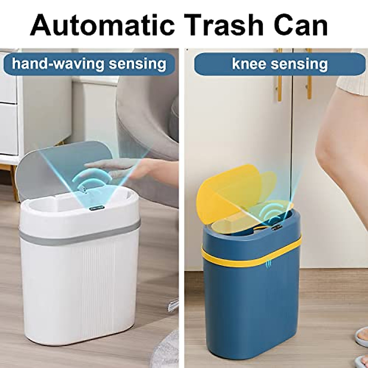 LALASTAR Automatic Trash Can, Small Bathroom Trash Can with Lid, Slim Touchless Garbage Can, Narrow Motion Sensor Trashcan, Smart Plastic Trash Bin for Bathroom, Bedroom, Kitchen, White, 2 Gallon