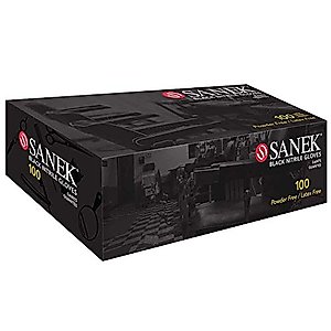 Graham Beauty Sanek 78525 Nitrile Gloves, Large, Black