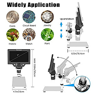 7 inch LCD Digital USB Microscope with 32G TF Card,Micsci 1200X Magnification 12MP 1080P Handheld Camera Video Recorder,PC View,Rechargeable Battery,Fill Lights for Coins PCB Soldering Circuit Board