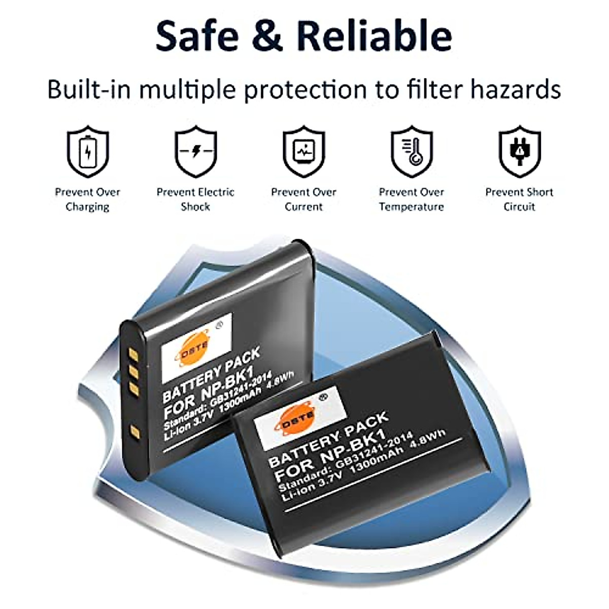 DSTE 2PCS NP-BK1(1300mAh/3.7V) Battery Charger Set Compatible for Sony Bloggie MHS-CM5,MHS-PM5,Cyber-Shot DSC-S750,DSC-S780,DSC-S850,DSC-S950,DSC-S980,DSC-W180,DSC-W190,DSC-W370,Webbie MHS-PM1 Camera
